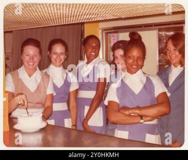 Pan Am crew celebrating a birthday in flight on a Boeing 747 aircraft ...