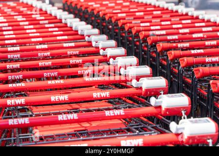Einkaufswagen des Lebensmitteleinzelhändler REWE, Windrad *** Shopping ...