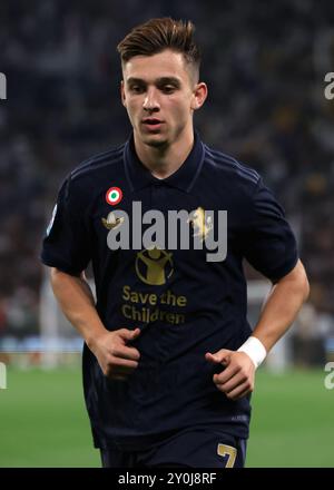 Juventus’ Francisco Conceicao during the Serie A soccer match between Hellas Verona and Juventus ...