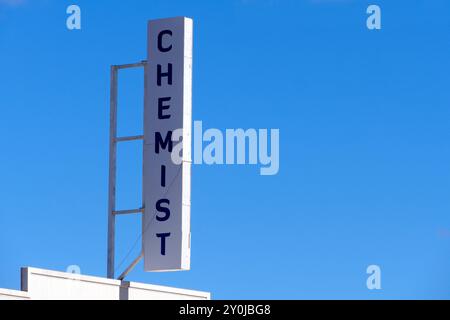 Chemist sign and blue sky, Western Australia Stock Photo - Alamy