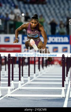 Competes in the Women 100m hurdles during the Meeting of Montreuil at ...