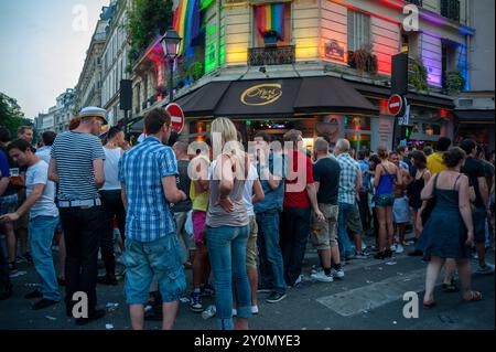 Paris, France, LGBTQI+ Public, Crowd People Celebrating in the Marais ...