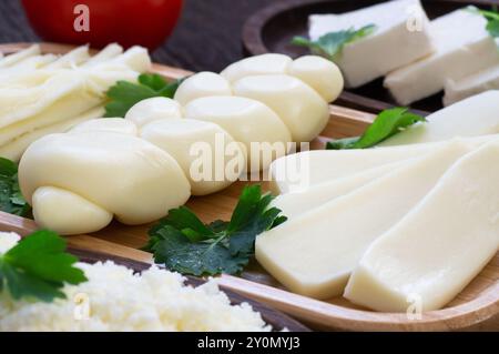 Traditional various cheeses, string, knitted and cecil cheese, turkish ...