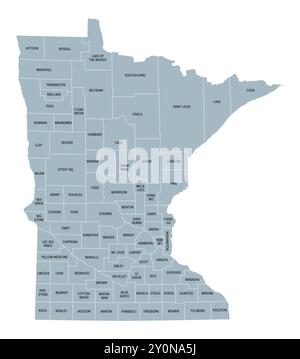 Minnesota, U.S. state, subdivided into 87 counties, multi colored ...