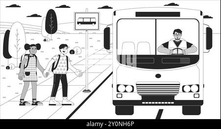 Diverse kids getting on school bus cartoon flat illustration Stock ...
