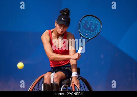 Maylee Phelps of the United States during the women's doubles ...
