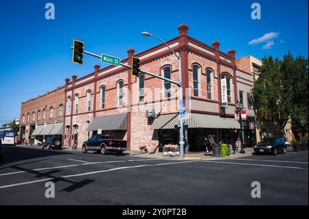 Old brick buildings from the 1880’s and 1890s in the main street of Pendleton OR, USA Stock ...