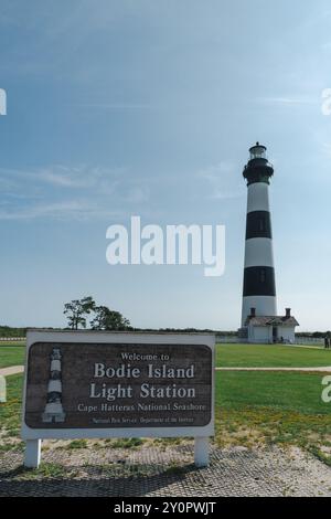Welcome sign for Bodie Island Lighthouse located on the Outer Banks of ...
