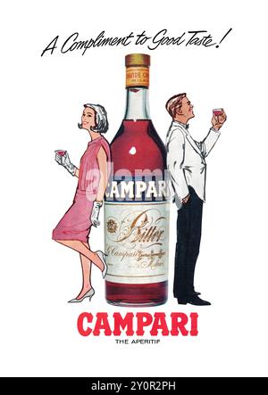 Campari liqueur aperitif, vintage advertising poster board, billboard ...