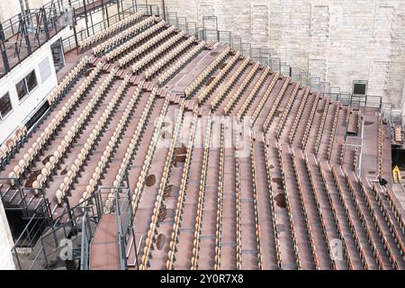 Stackable grandstand seating at an outdoor venue Stock Photo - Alamy