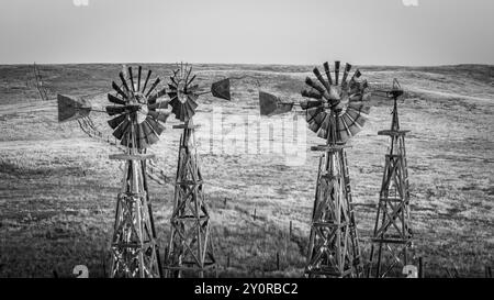Aerial photograph of the famous Watson Ranch Windmills on clear summer ...