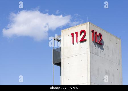 Symbolic image, emergency number 112 on a building, facade, emergency ...