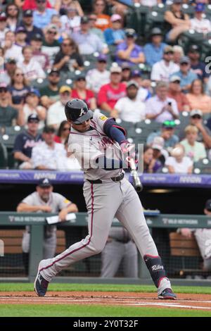 Atlanta Braves' Austin Riley hits a solo home run in the fourth inning ...