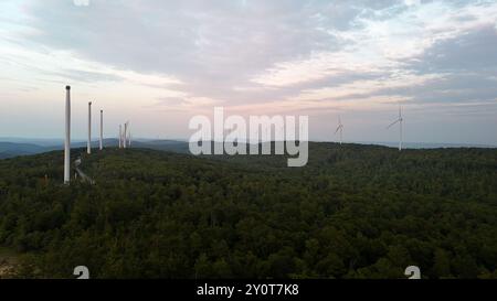 Windmills with their turbines being replaced in rural Pennsylvania ...