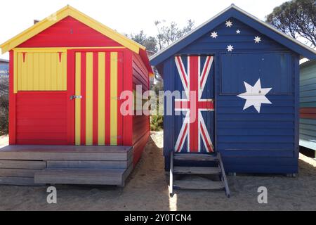 Front view of Colorful Bathing Houses at Brighton Beach, Melbourne ...