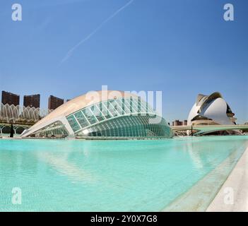 Aerial view of the Hemisphere and the science museum in the city of ...