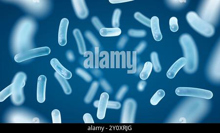 Probiotics. Restoring the gut flora. Blue color. Lactobacillus. 3d ...