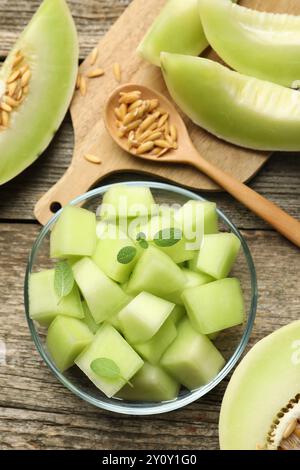 Yummy melon slices on table, closeup Stock Photo - Alamy