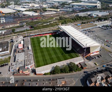 aerial view of Crewe Alexandra Stadium on Gresty Road football ground ...