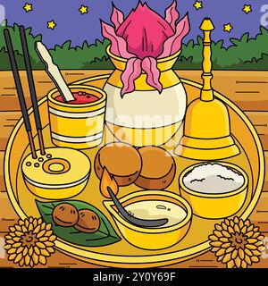 Diwali Puja Thali Cartoon Colored Clipart Stock Vector Image & Art - Alamy