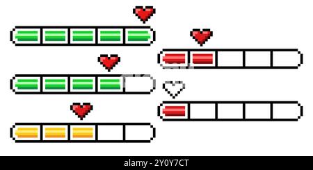 Pixel loading bar y2k retro 8 bit interface game, progress level ...
