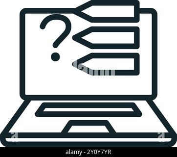 Simple icon of an online survey being filled out on a laptop computer ...