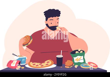Illustration of a male cartoon character with binge eating disorder ...