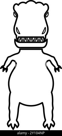 Evil dinosaur contour outline line icon black color vector illustration ...