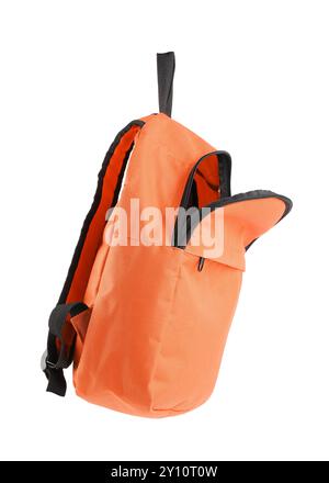 Orange backpack isolated on white, collage. Different sides Stock Photo ...