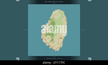 Saint Vincent and the Grenadines highlighted on a topographic, OSM ...