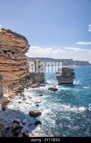 the jagged cliff on the Strait of Bonifacio, Corse-du-Sud, Corsica ...