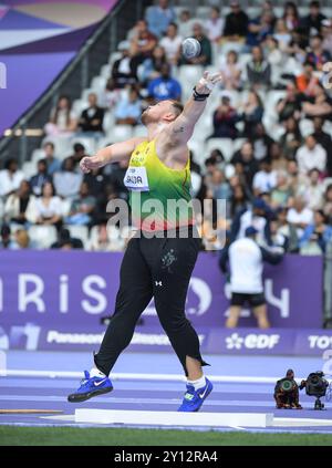 Andrius Skuja of Lithuania competing in the men’s F46 shot put final at ...