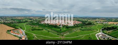 Aerial panorama view of the ramparts, bastions, moat, ravelins ...