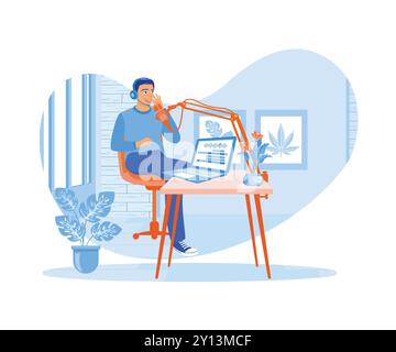 podcast in laptop and microphone Stock Vector Image & Art - Alamy