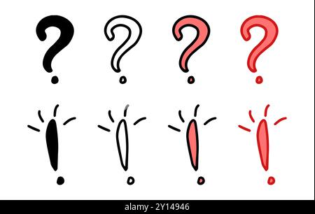 Exclamation and question marks. Outline punctuation marks for doodle ...