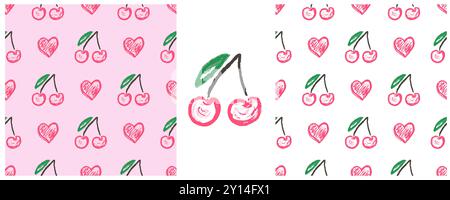 Fruit seamless pattern. Children's drawings with wax crayons. Apples ...