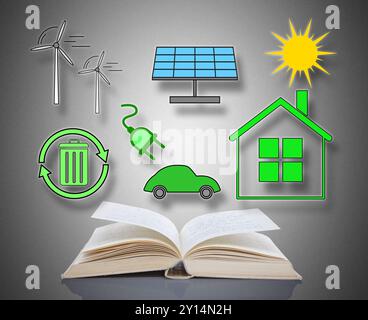 Open book, renewable energy concept Stock Photo - Alamy