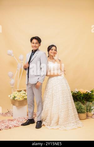 confident business couple in corporate fashion look isolated on white ...