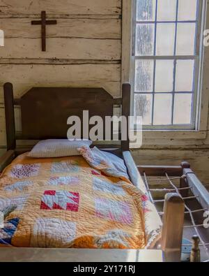 Antique Rope Bed in 1800s Log Cabin with Historically Accurate ...