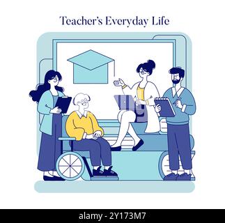 Teacher's Everyday Life concept. Educator conducting an engaging lesson while students ...
