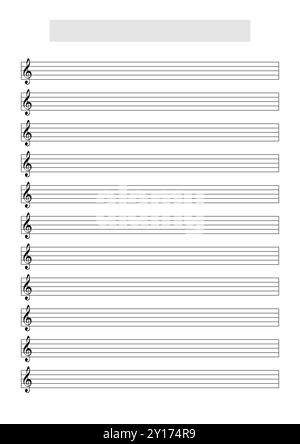 Blank music score sheet template to write music (F Clef). Printable A4 ...