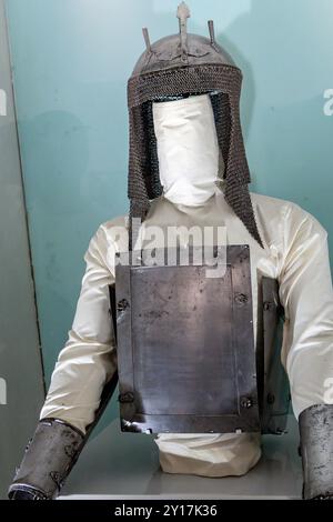 old fashioned soldier upper body iron weapon protection at indoor Stock ...