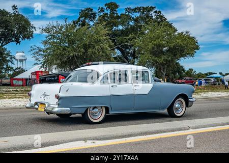 Rear corner detail of a 1955 Pontiac Star Chief showing rear lights, V8 ...