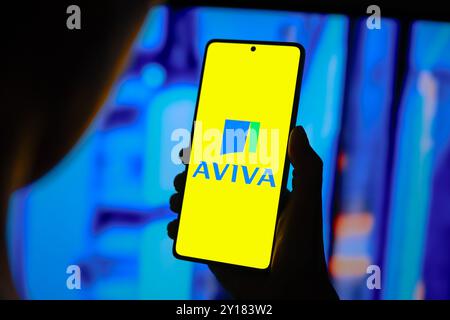 In this photo illustration, an Aviva plc logo is seen displayed on a ...