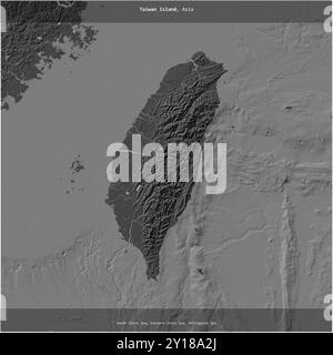 Taiwan highlighted on a Bilevel elevation map with lakes and rivers ...