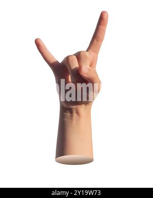 Kids hand, rock horns sign isolated on white background Stock Photo - Alamy
