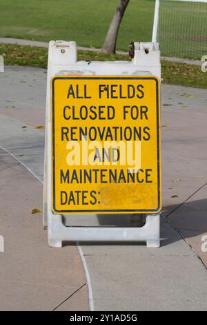 all fields closed for renovations and maintenance yellow sign Stock ...