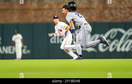 Colorado Rockies' Jordan Beck in the second inning of Game 2 of a split ...