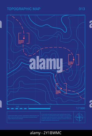 Architectural topographic blueprint site plan drawing, relief contour ...