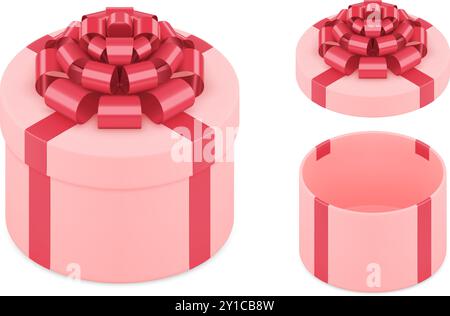 Open and closed circled pink gift box 3d template realistic vector ...